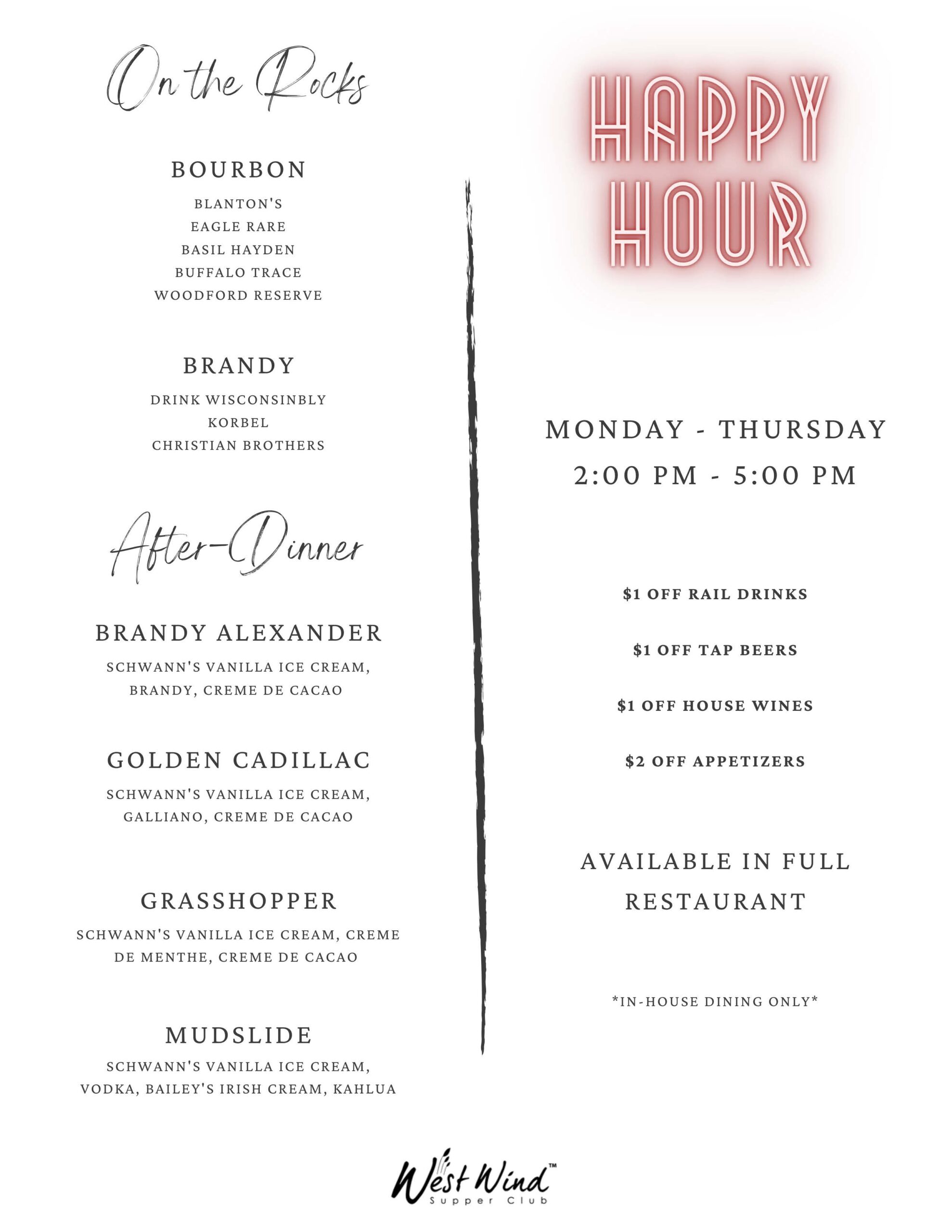 Drink Menu - The West Wind Supper Club, Restaurant and Banquet Hall ...
